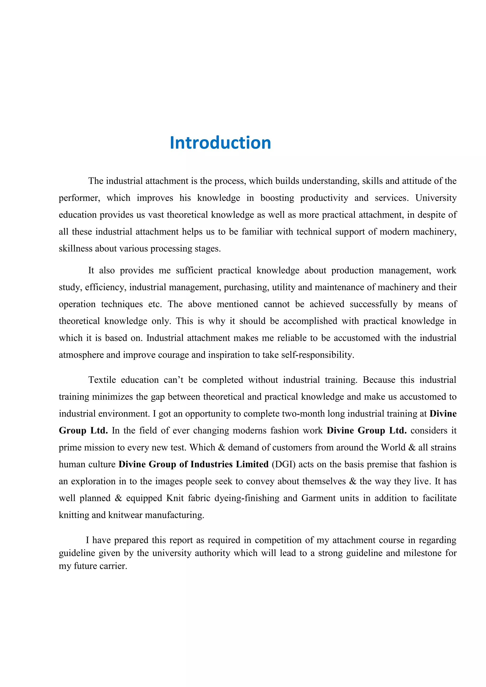 Industrial attachment of divine group of industries limited (dgi). | PDF