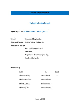 Industrial attachment of knit concern limited (kcl) | PDF