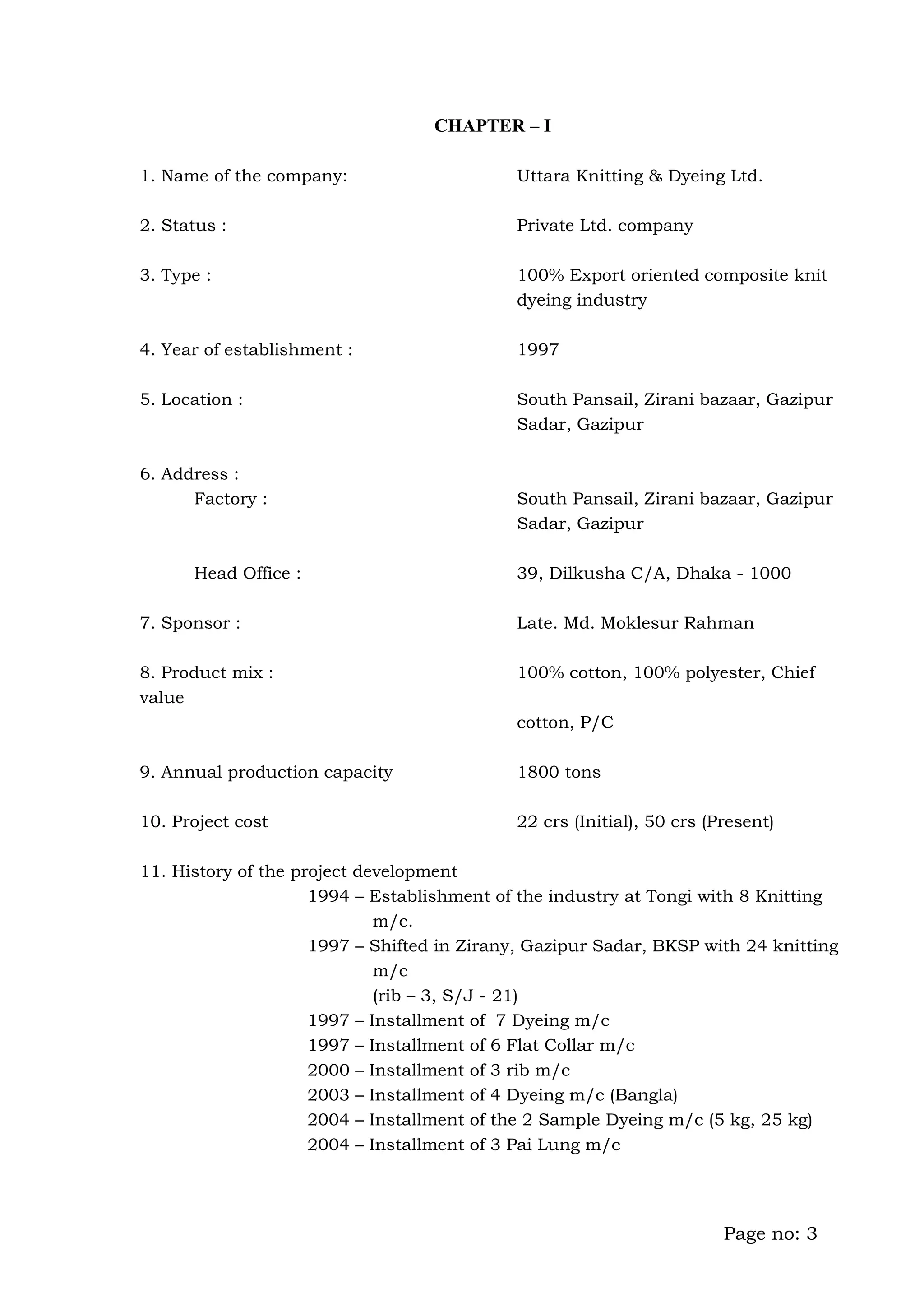 Industrial attachment of uttara knitting & dyeing ltd. | PDF