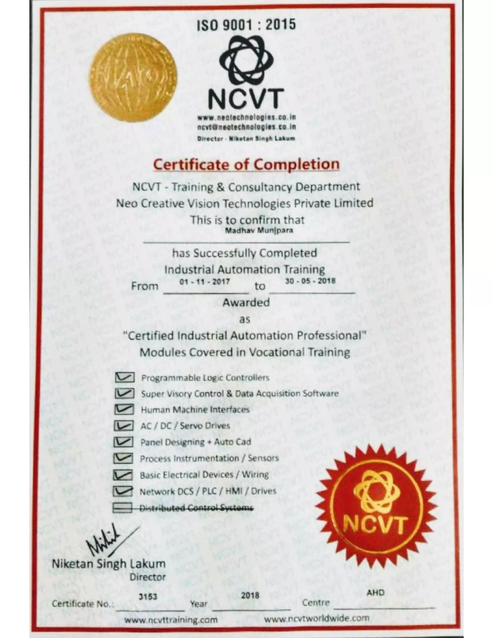 Industrial automation certificate | PDF