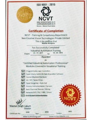 Industrial automation certificate | PDF