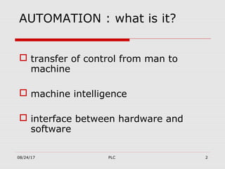 Industrial automation using programmable logic controller (plc) | PPT