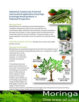 Industrial, commercial, food and nutraceutical application of moringa ...