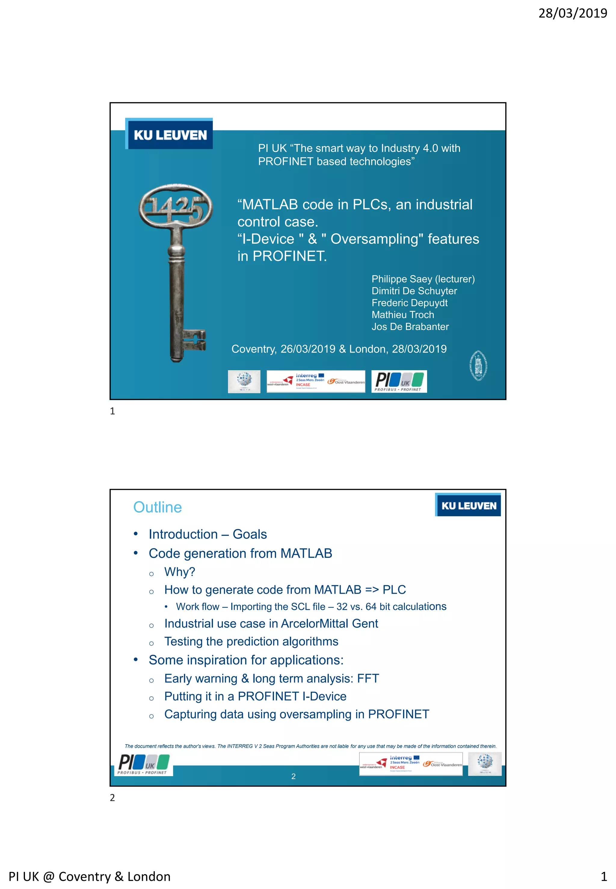 Industrial control cases with MATLAB code in PLCs, using PROFINET's "oversampling" & "I-Device ...