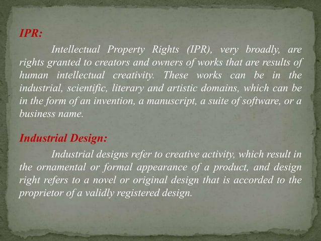 Industrial design (ipr) | PPTX | Business | Business and Finance