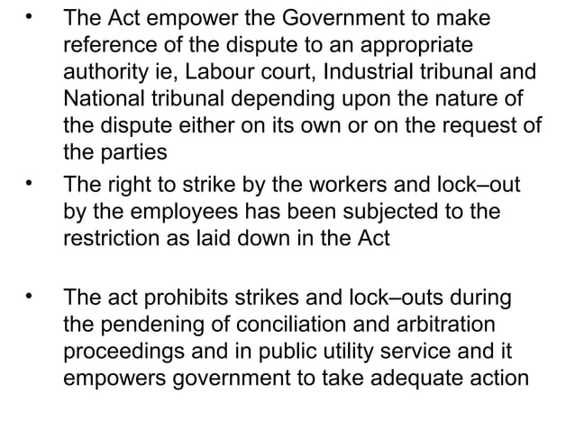 Industrial disputes act, 1947 | PPT | Political Issues & policy | Politics