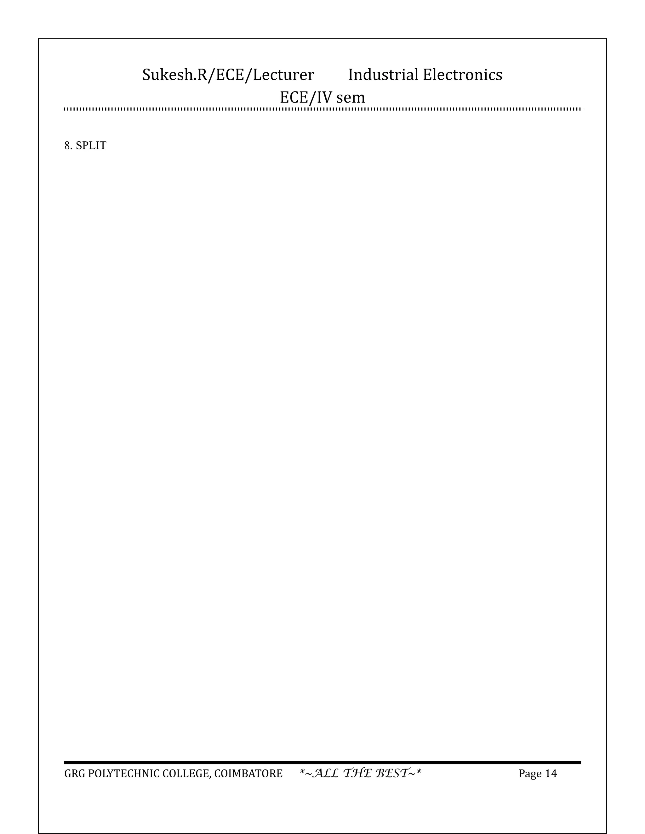 Industrial electronics 1 marks- polytechnic | RTF | Consumer Electronics | Technology & Computing