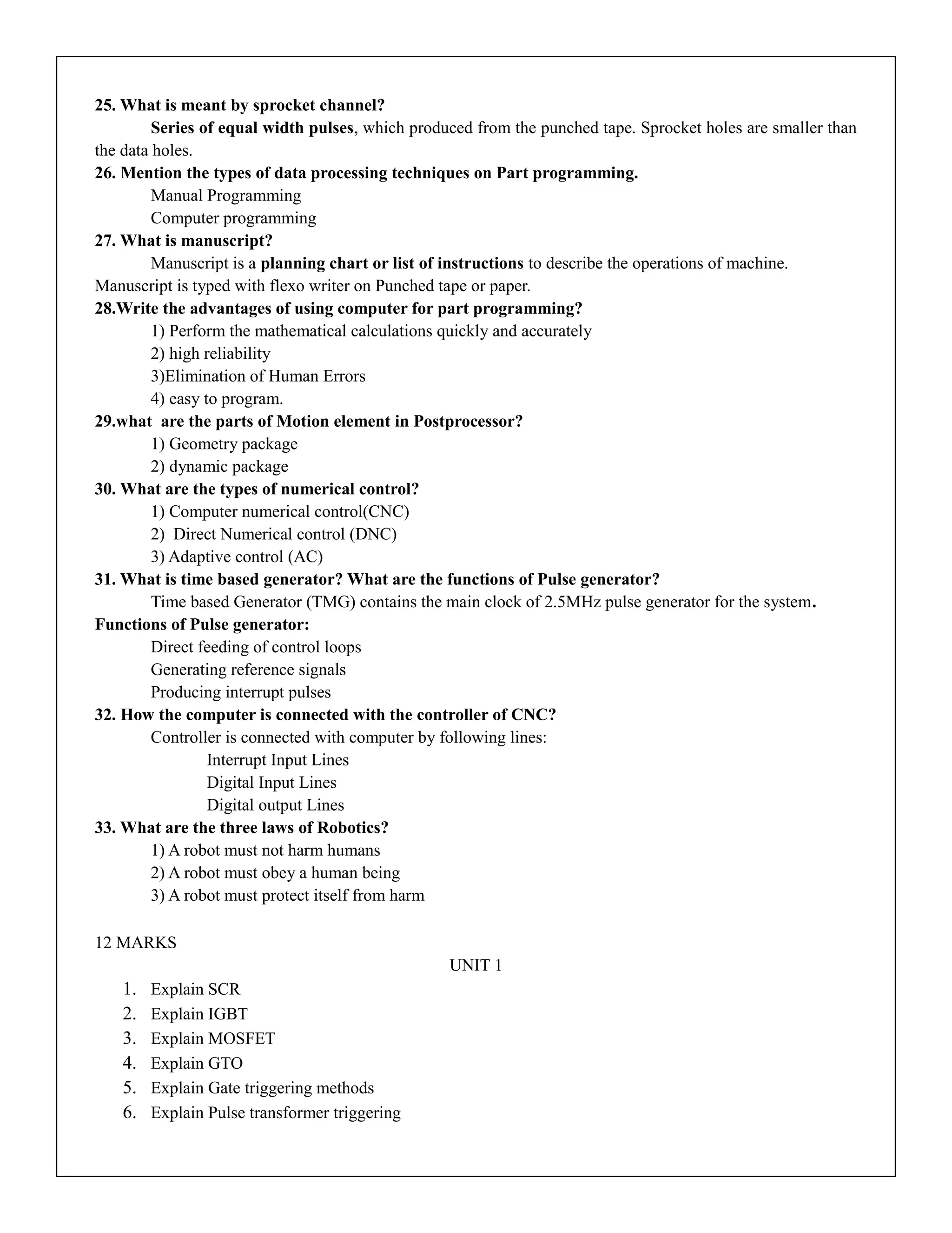 Industrial electronics 1 marks- polytechnic | RTF | Consumer Electronics | Technology & Computing
