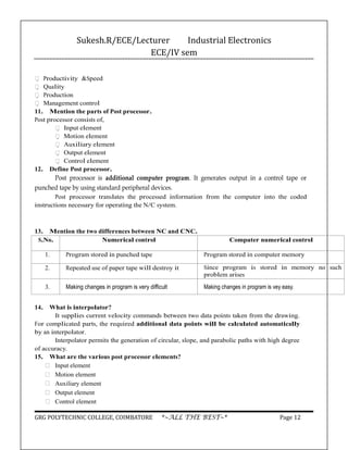 Industrial electronics 1 marks- polytechnic | RTF | Consumer ...
