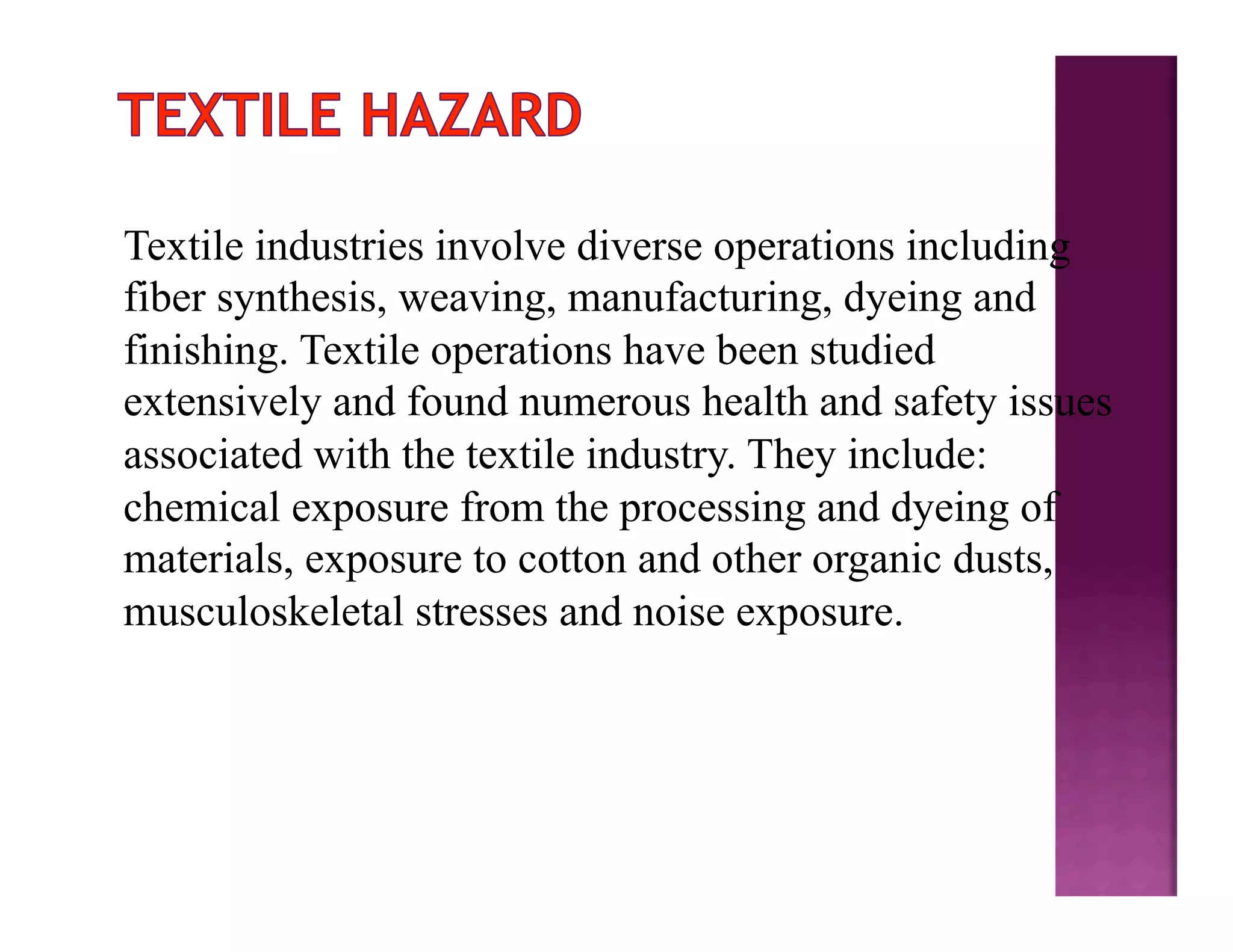 Industrial Hazards and Their Safety Measure in Textile Industry | PDF
