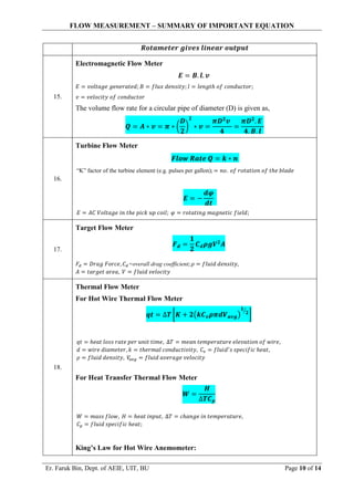 Industrial instrumentation flow measurement important equations | PDF