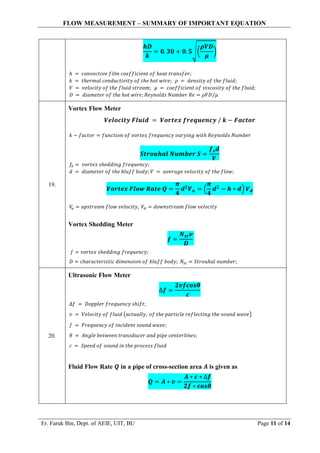 Industrial instrumentation flow measurement important equations | PDF