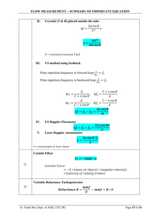 Industrial instrumentation flow measurement important equations | PDF