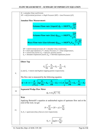 Industrial instrumentation flow measurement important equations | PDF