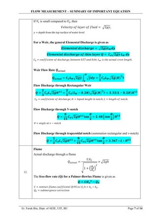 Industrial instrumentation flow measurement important equations | PDF