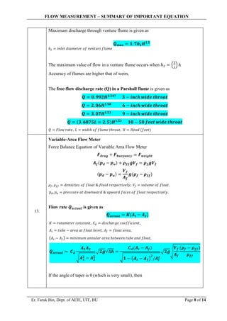 Industrial instrumentation flow measurement important equations | PDF