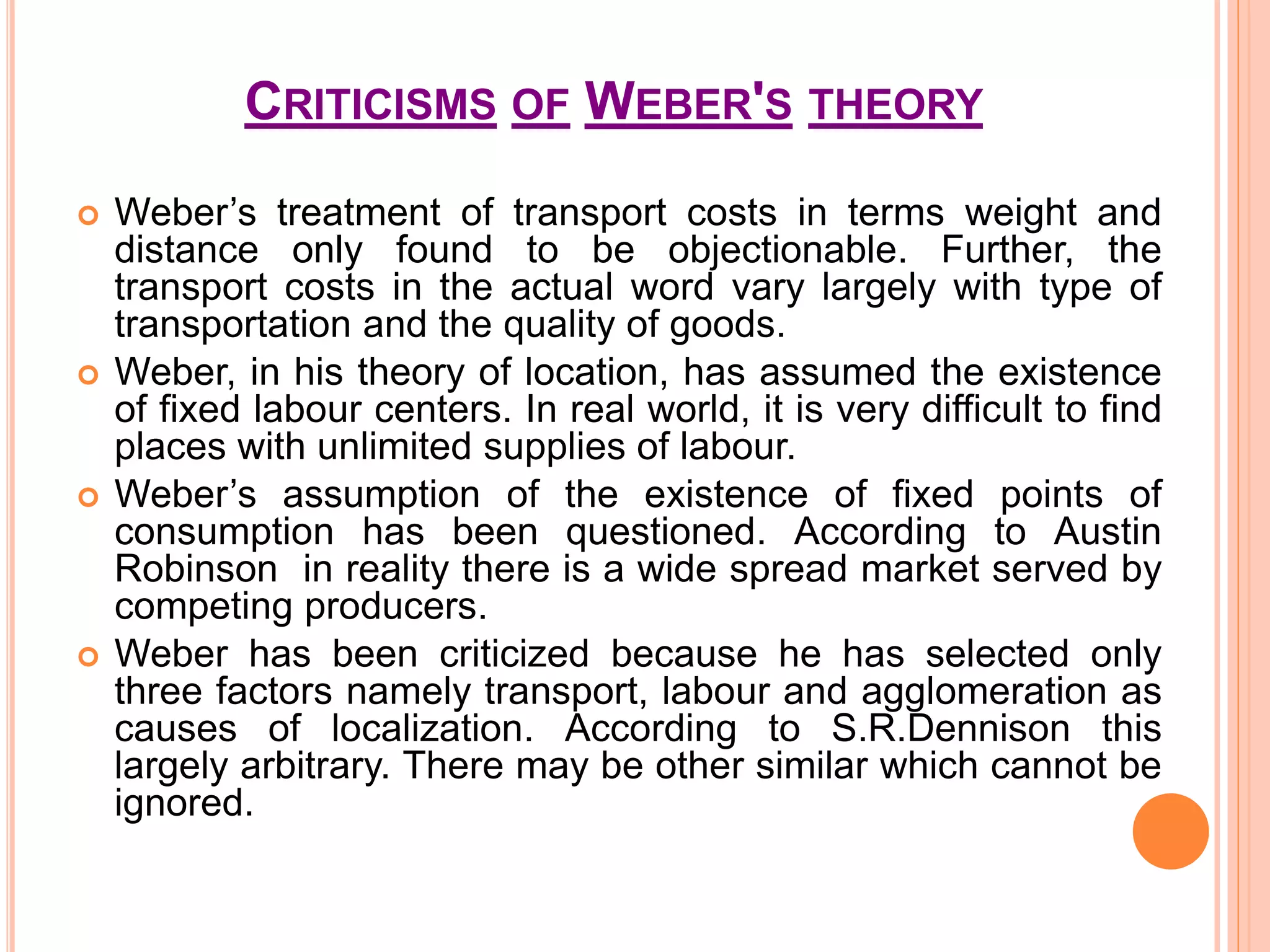 Weber's least cost theory and basics of industrial location | PPTX
