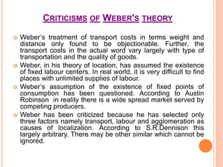 Weber's least cost theory and basics of industrial location | PPTX