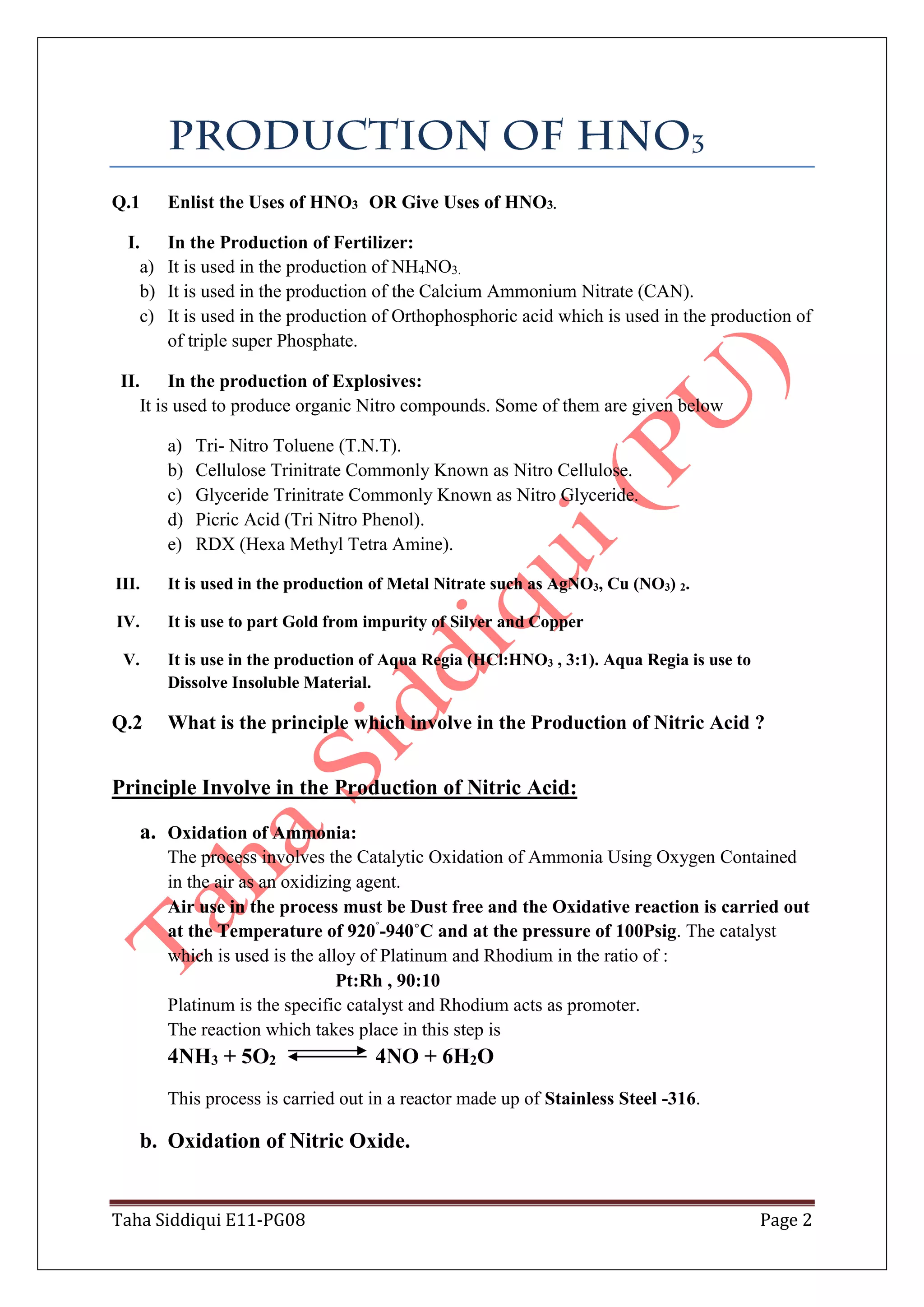 Industrial manufacturing of Nitric acid | PDF