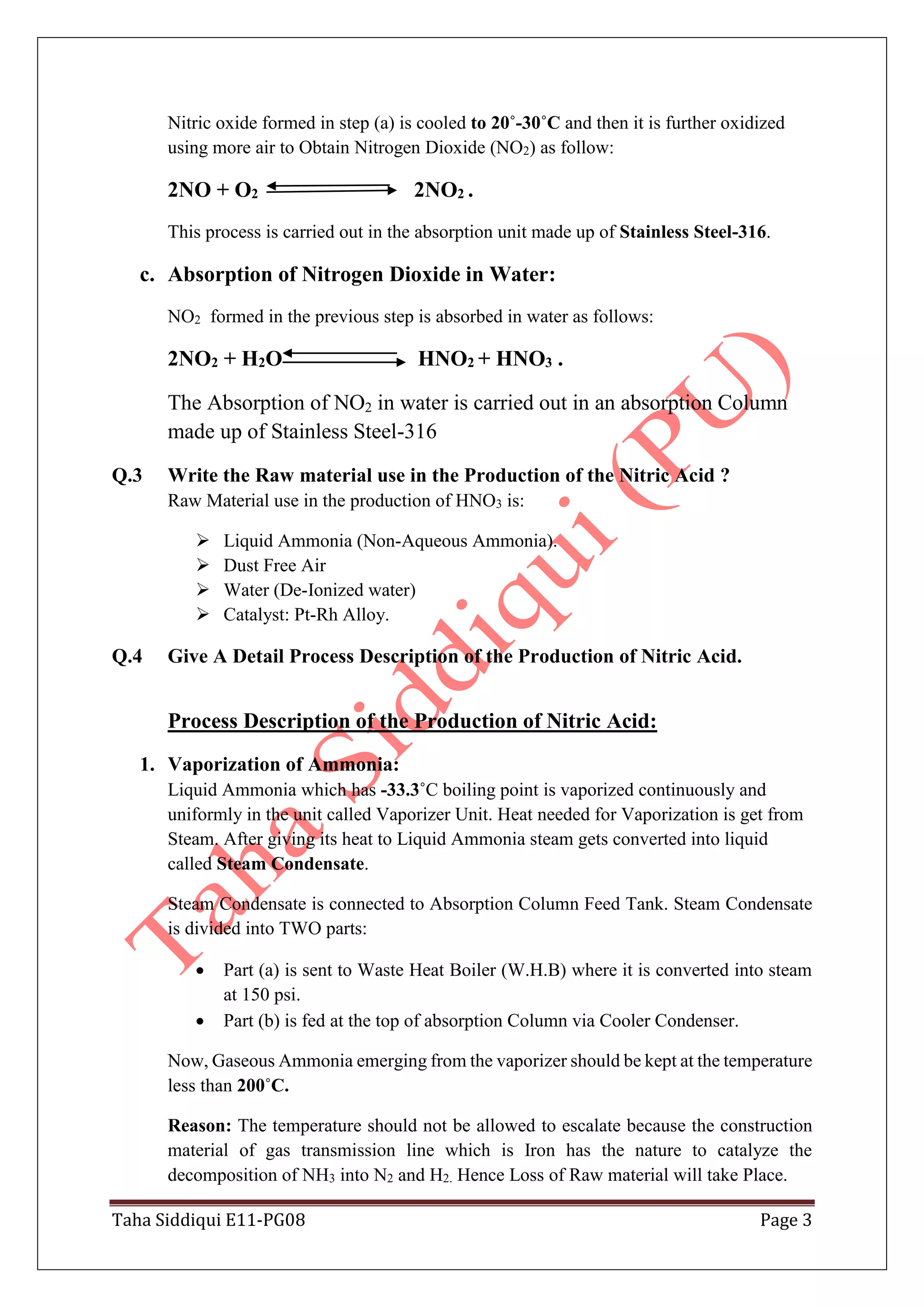 Industrial manufacturing of Nitric acid | PDF