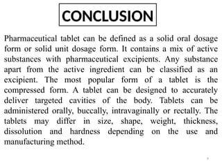 Comprehensive Classification of Pharmaceutical Tablets | PPTX