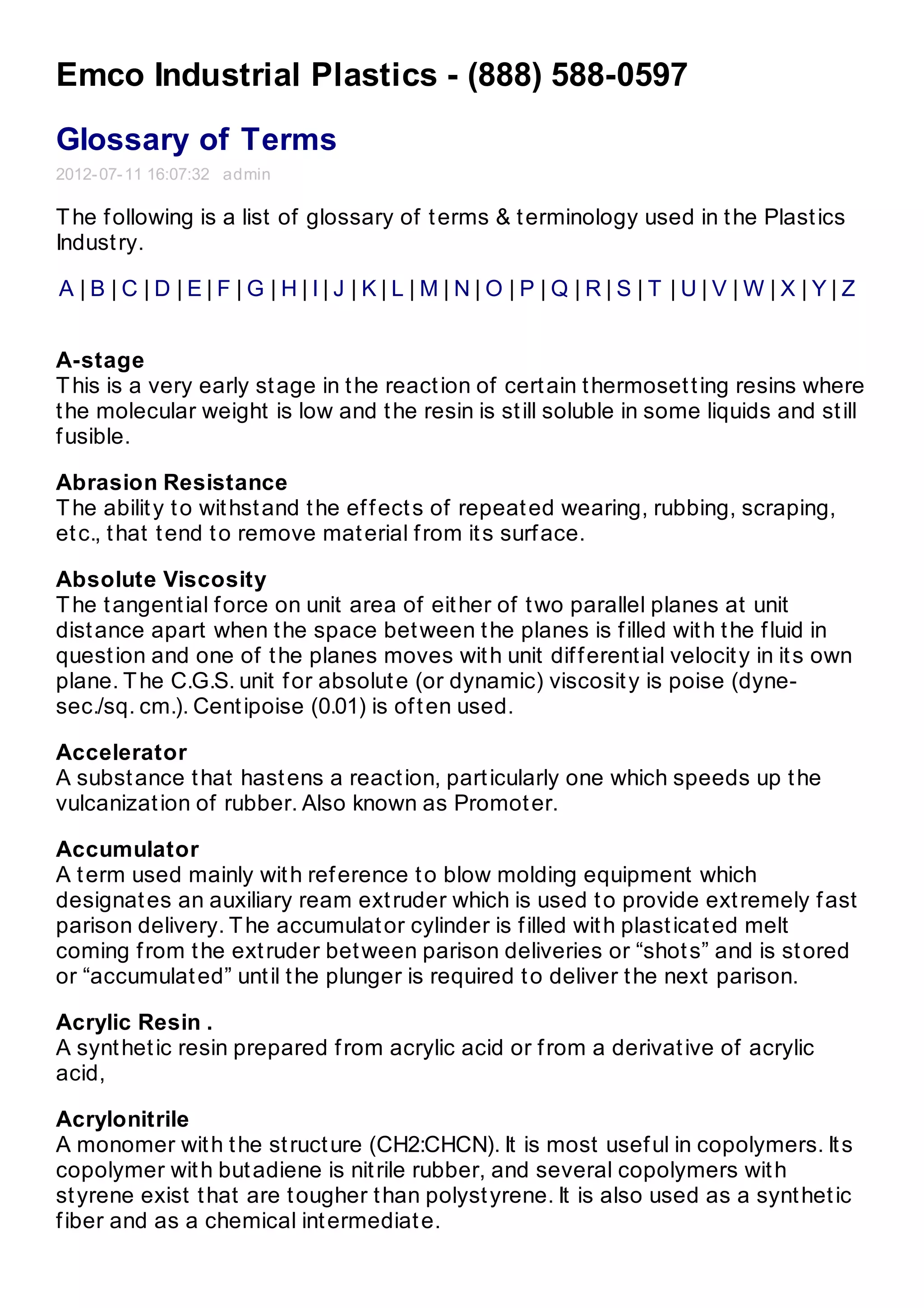 Industrial Plastics - Glossary of Terms | PDF