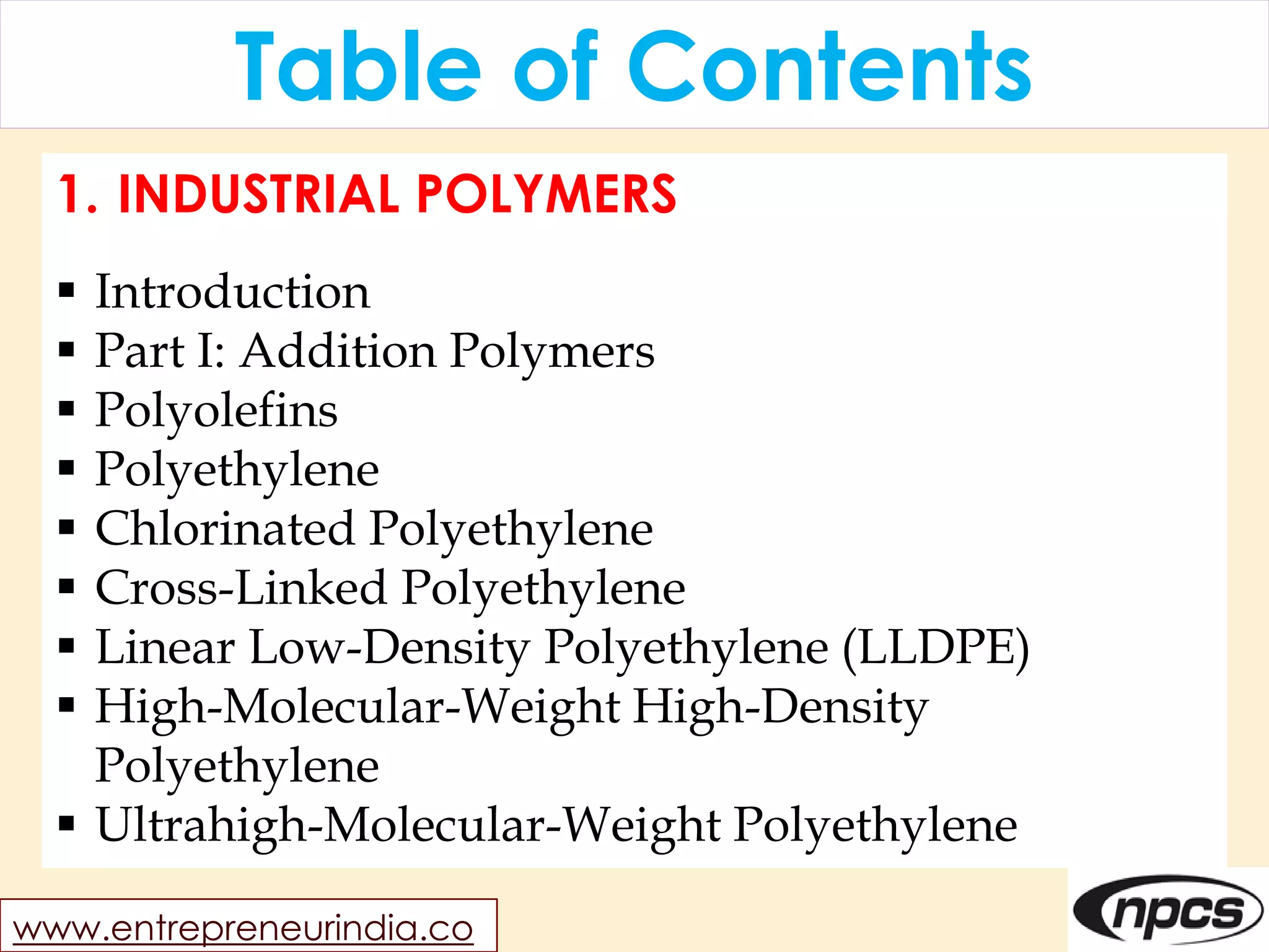 Industrial Polymers, Additives, Colourants and Fillers | PPT