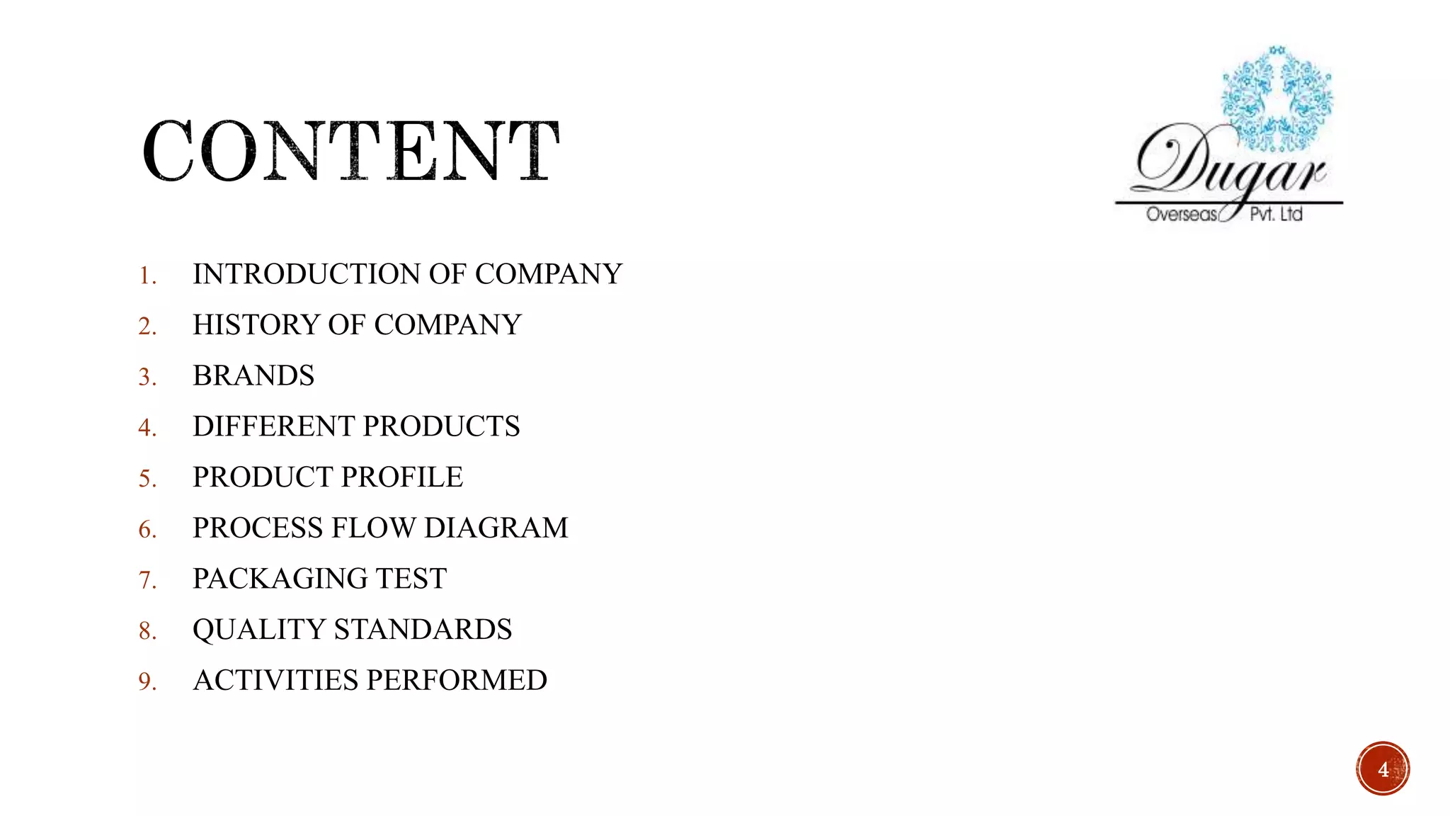 Industrial training ppt (Dugar overseas pvt limited) | PPT
