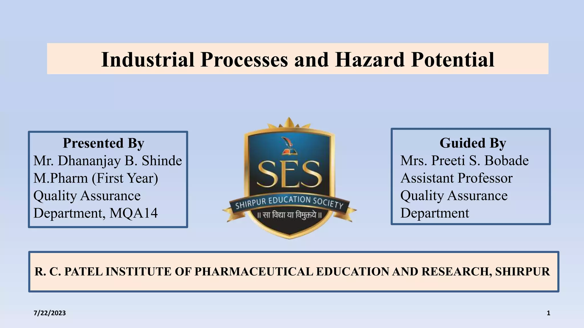 Pharmaceutical Industrial Processes and Potential Hazards.pptx