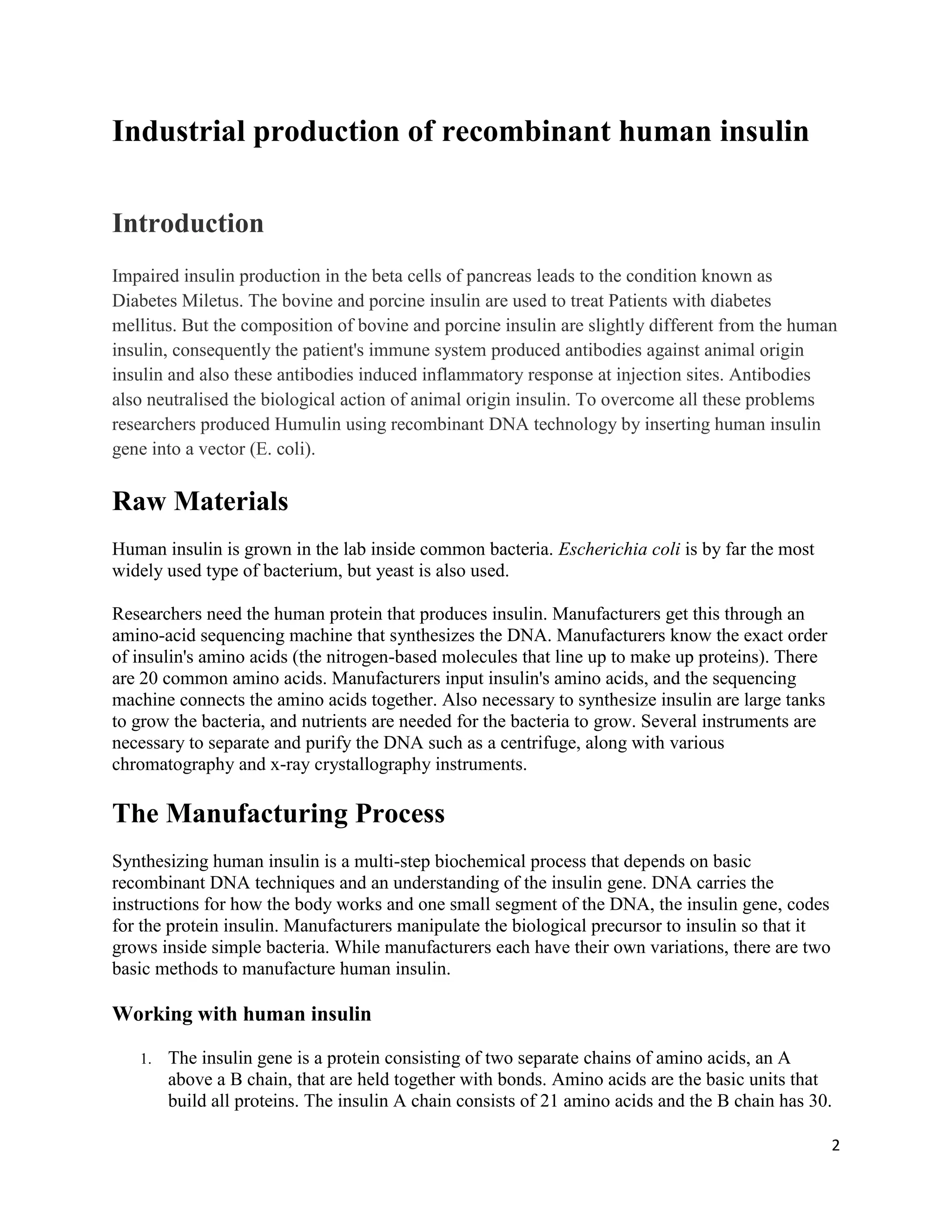 Industrial production of recombinant human insulin | PDF