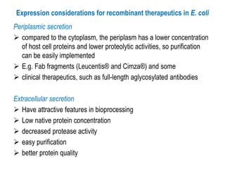 Industrial production of recombinant therapeutics | PPTX