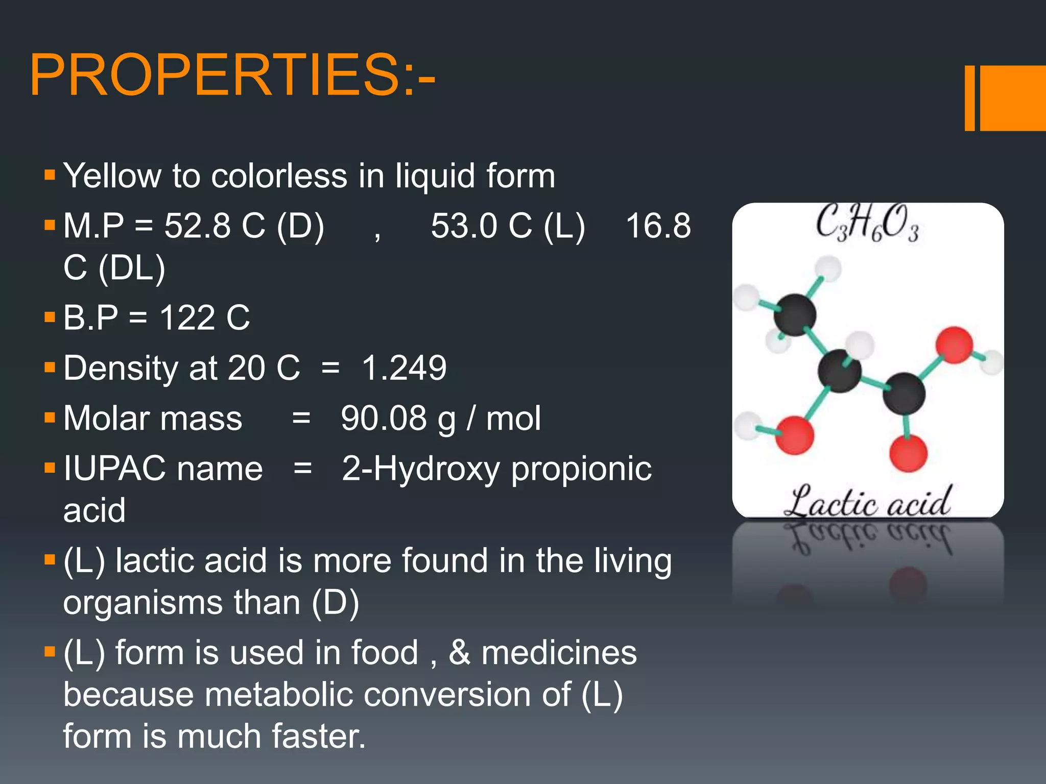 Industrial production of lactic acid & monosodium glutamate | PPTX