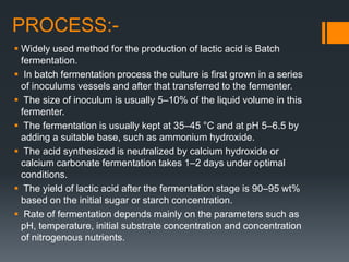 Industrial production of lactic acid & monosodium glutamate | PPTX