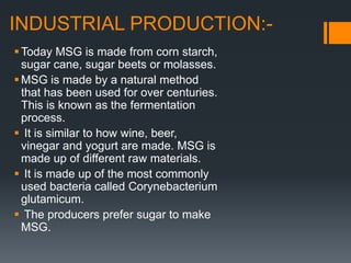 Industrial production of lactic acid & monosodium glutamate | PPTX