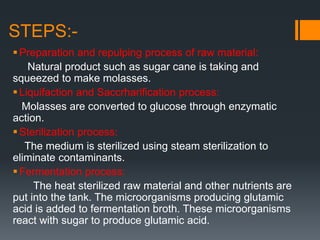 Industrial production of lactic acid & monosodium glutamate | PPTX