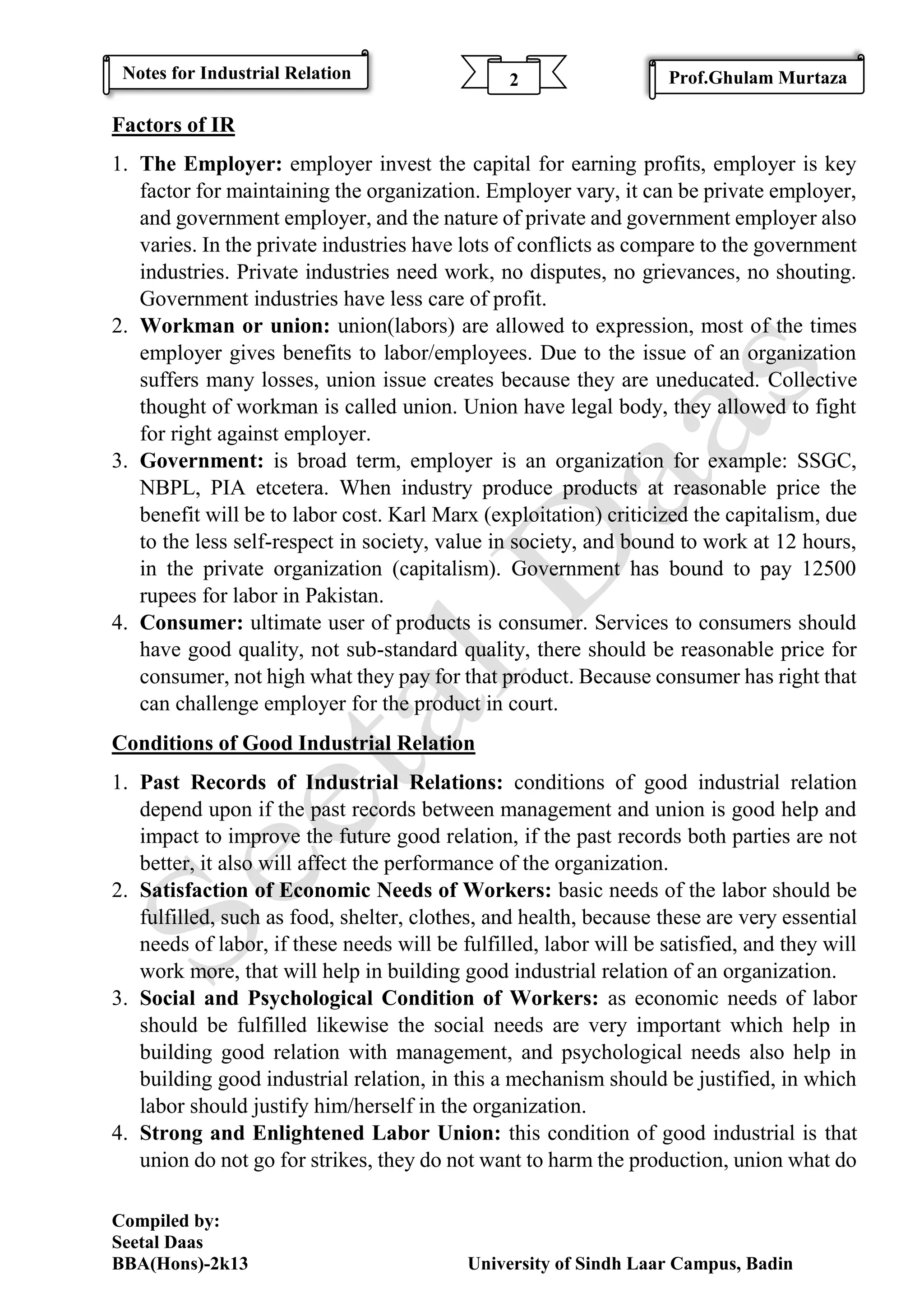 Industrial Relations notes | PDF