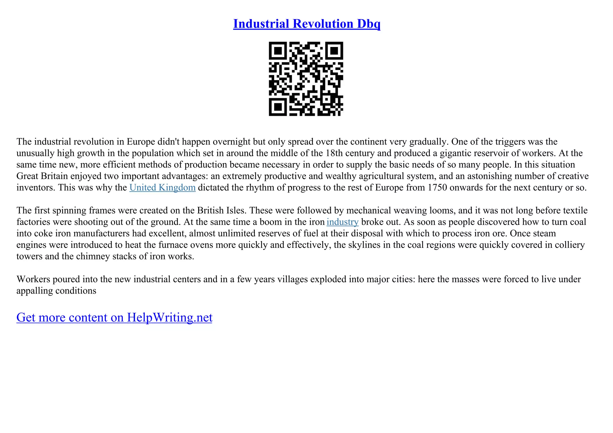 Industrial Revolution Dbq | PPT