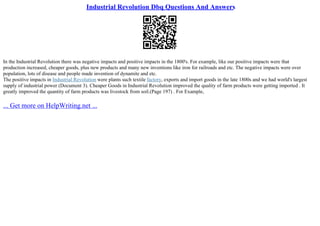 British Industrial Revolution Dbq
