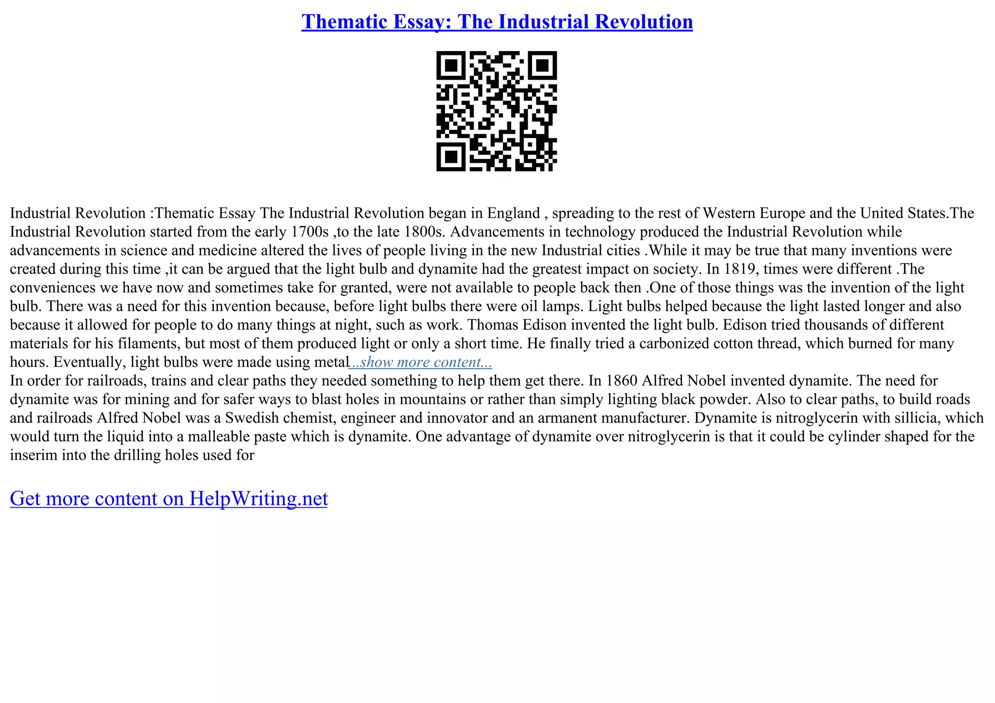 Industrial Revolution Essay Example | PDF