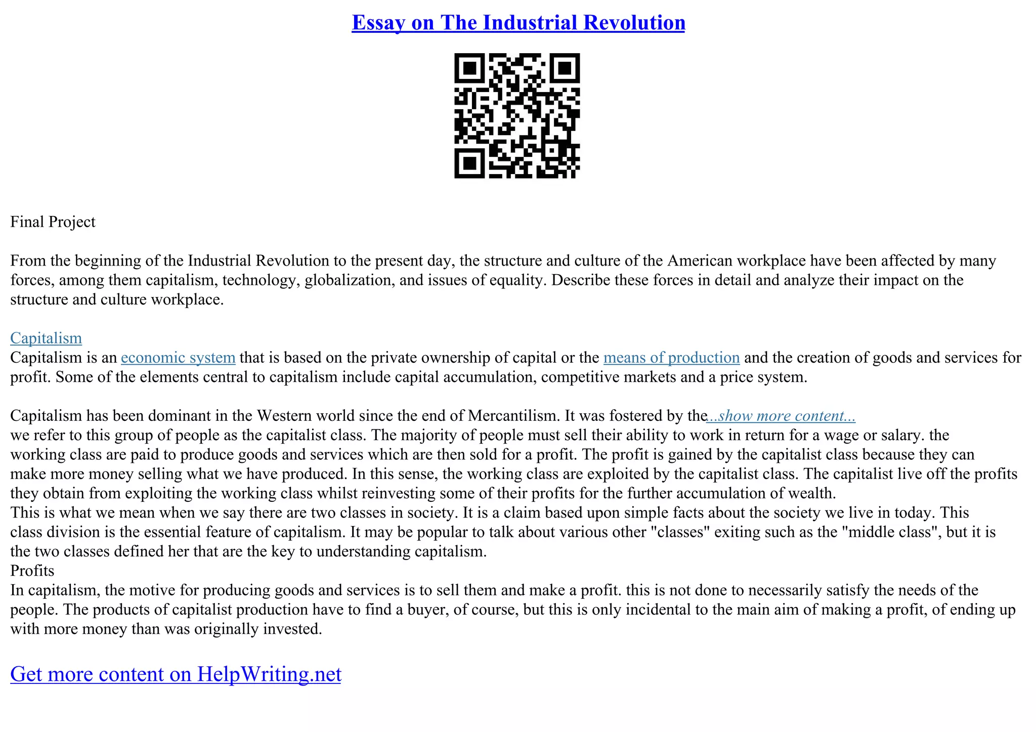 Industrial Revolution Essay Example | PDF