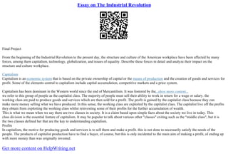 Industrial Revolution Essay Example | PPT