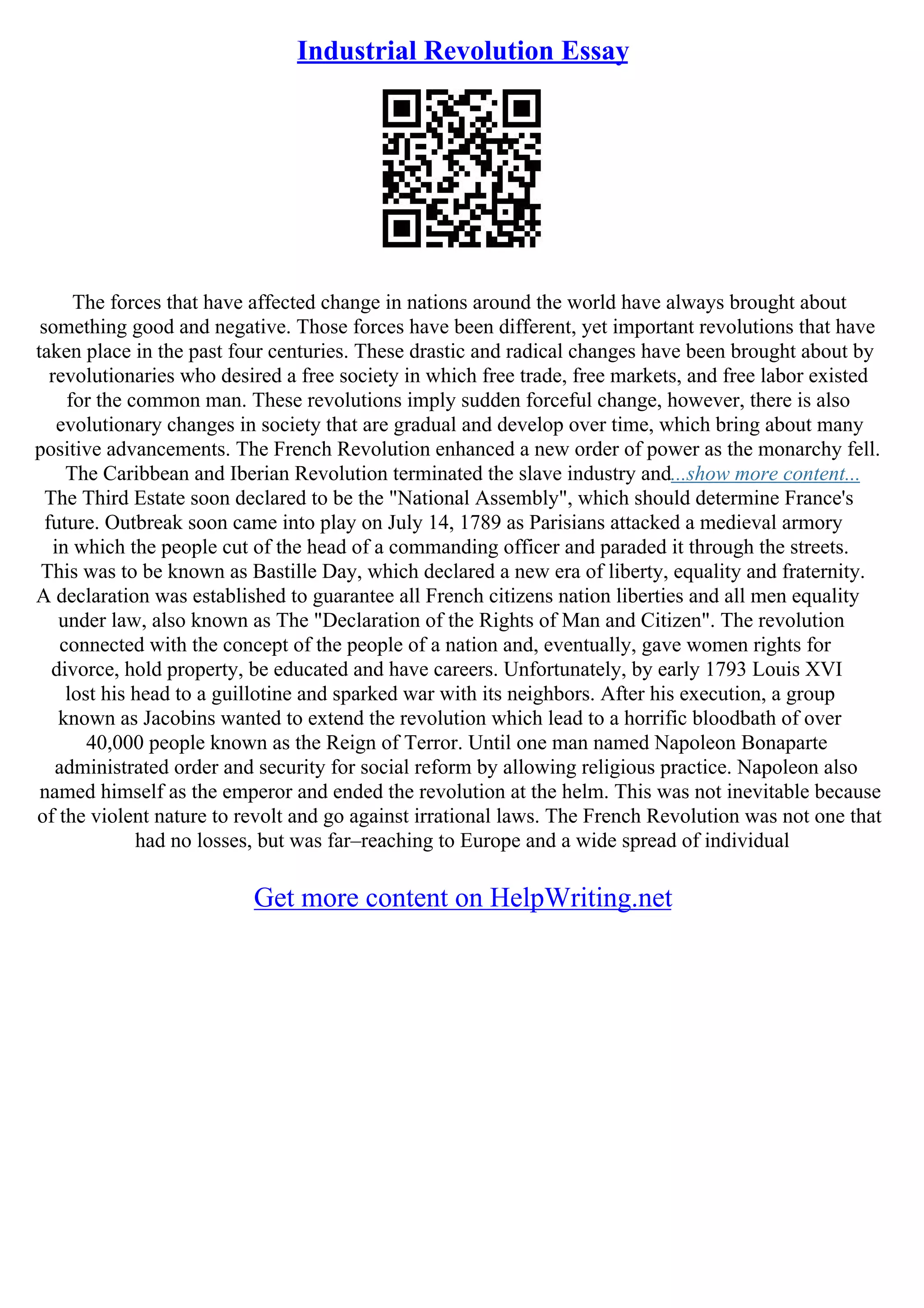 Industrial Revolution Essay Questions | PDF
