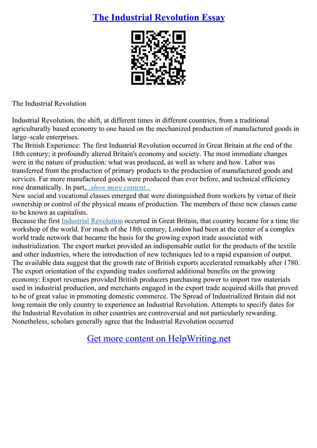 Industrial Revolution Essay Questions | PDF