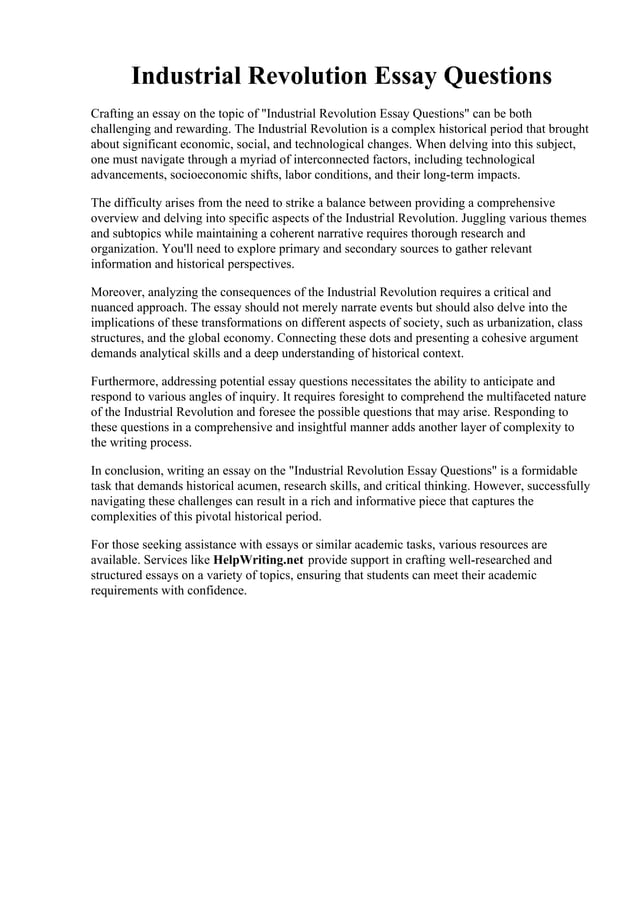 Industrial Revolution Essay Questions. The Industrial Revolution. - A ...