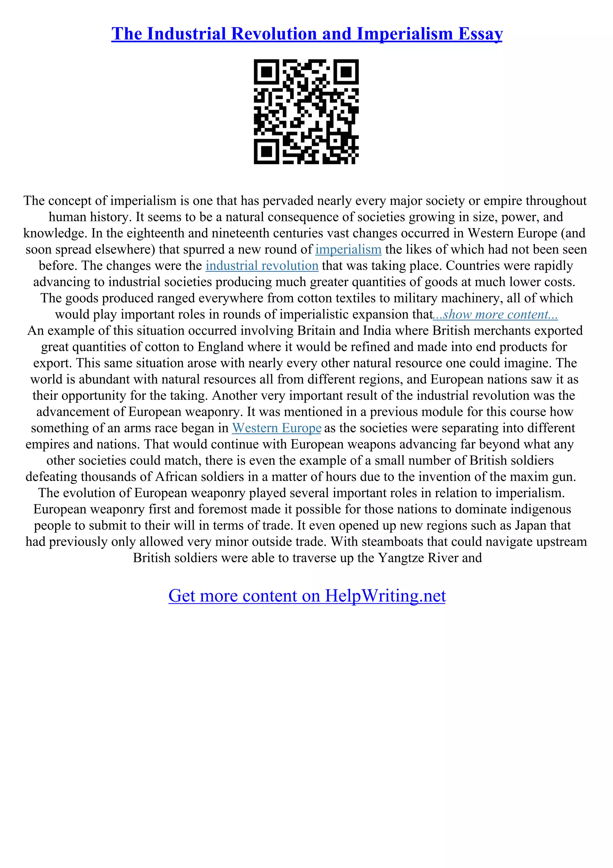 Industrial Revolution Essays | PDF