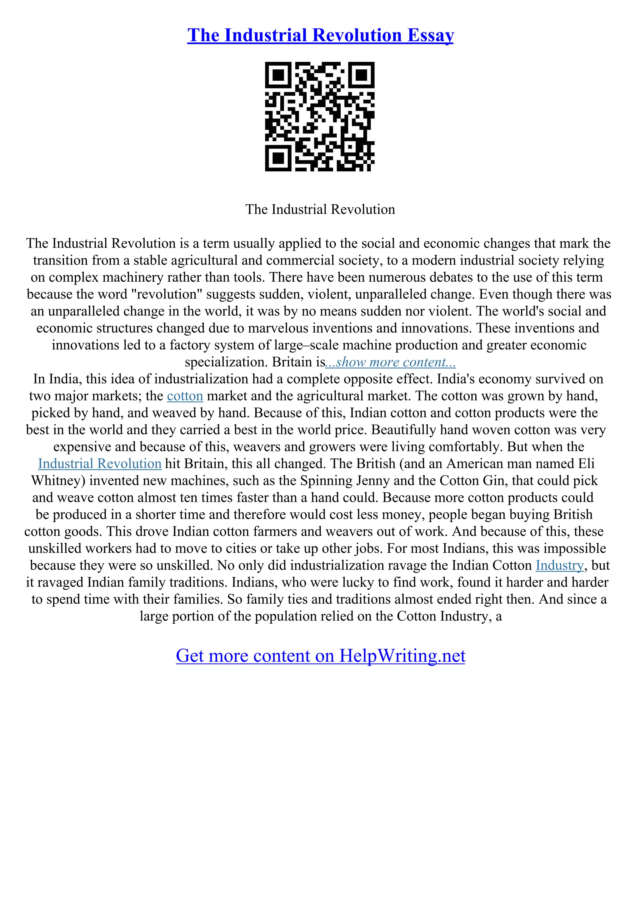 Industrial Revolution Essays | PDF