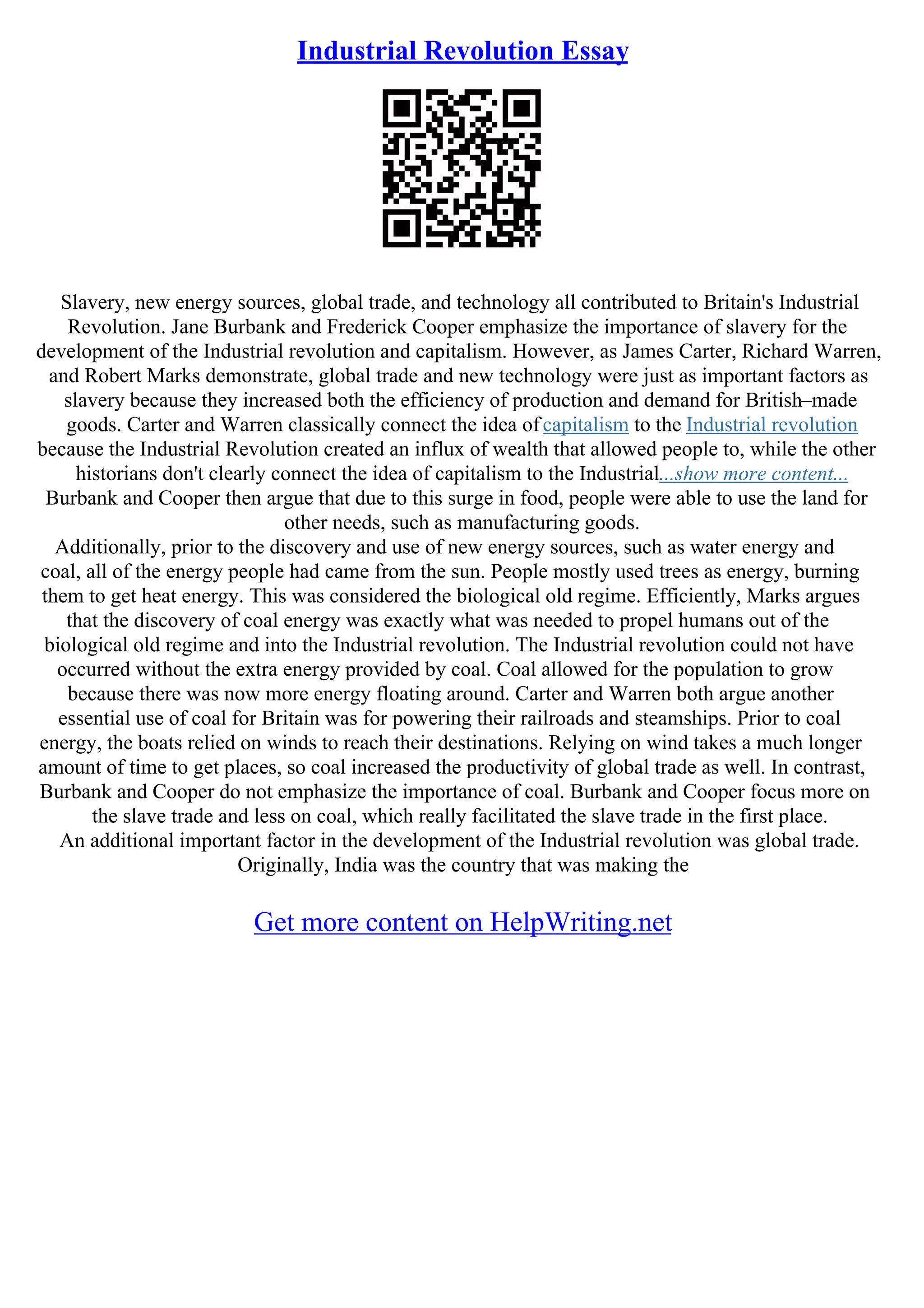 Industrial Revolution Essays | PDF