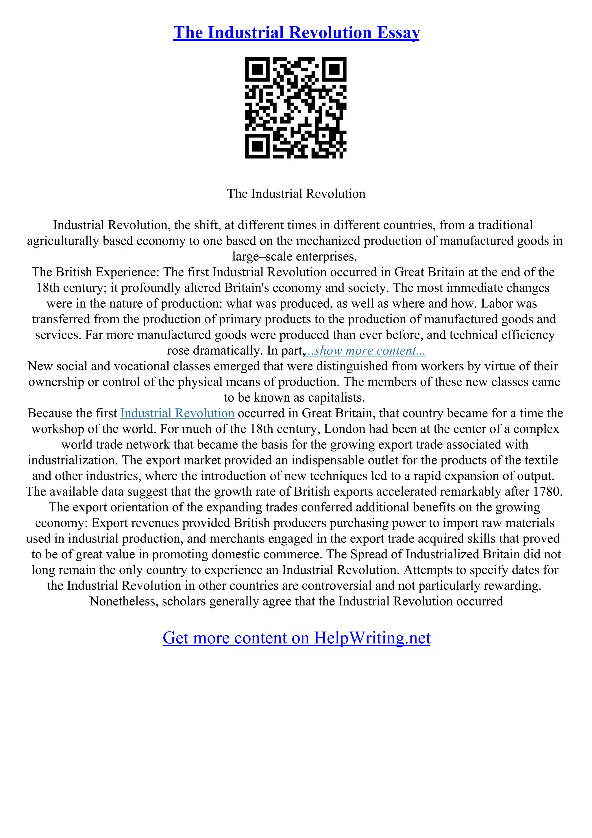 Industrial Revolution Essays | PDF