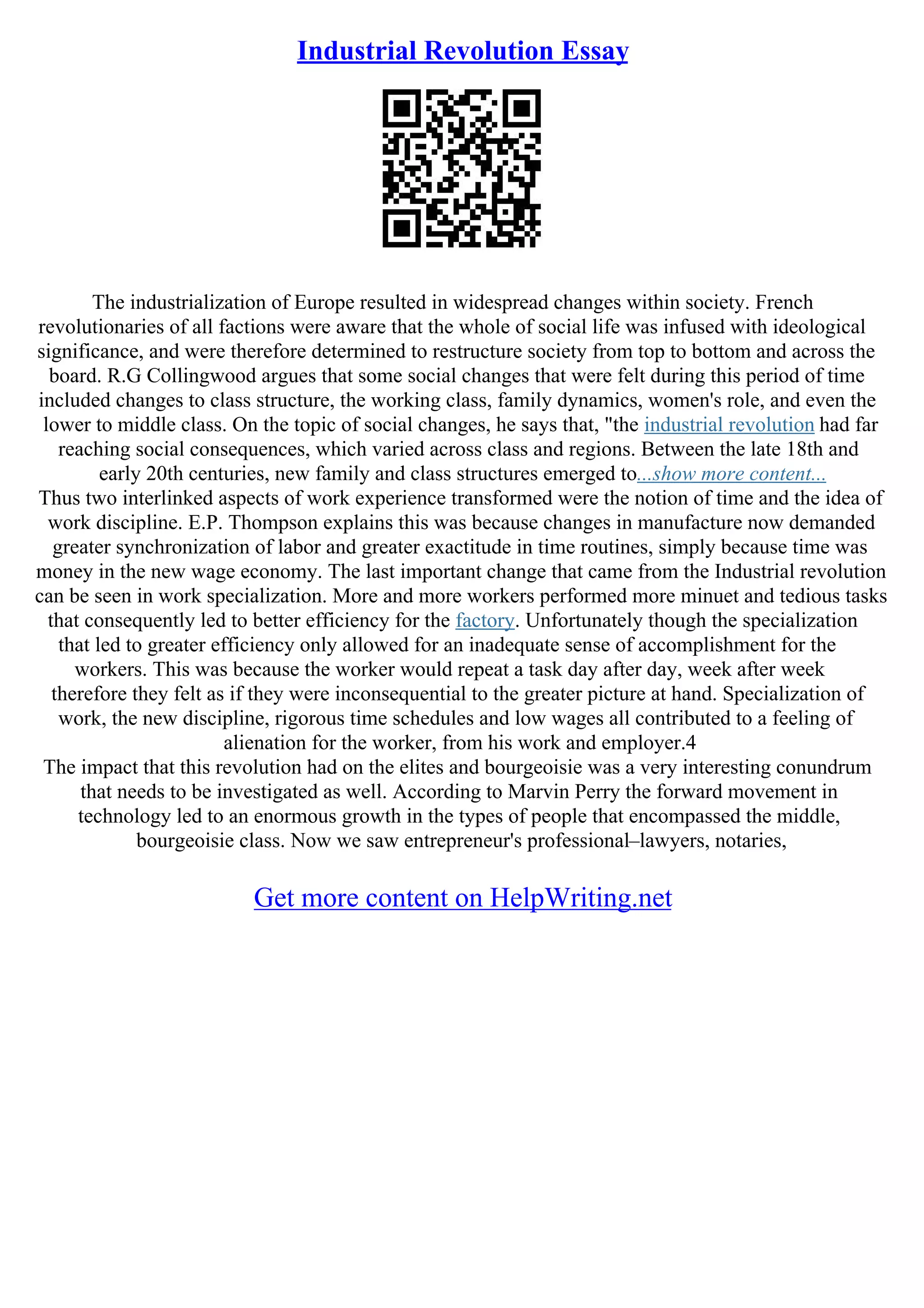 Industrial Revolution Essays | PDF