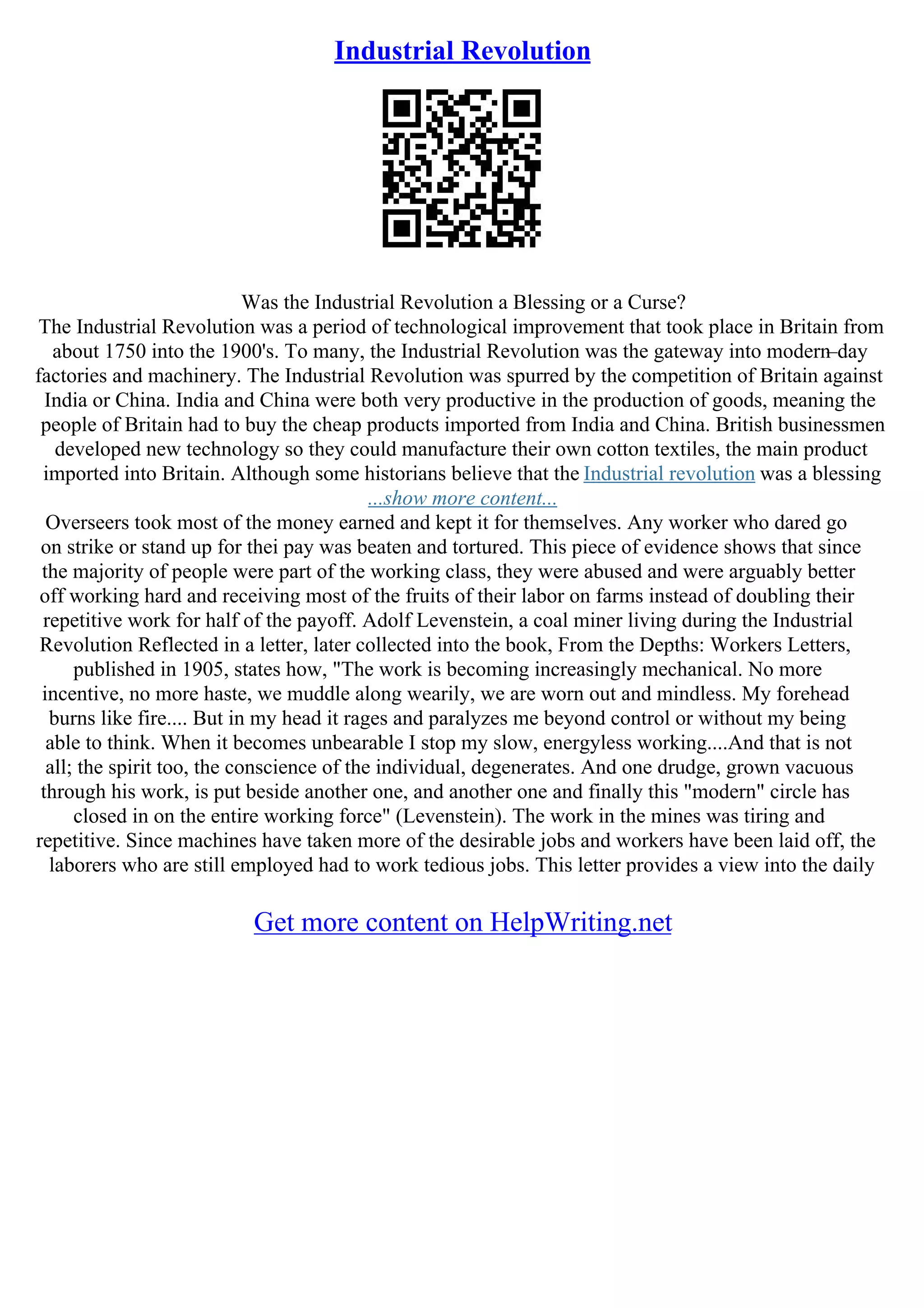 Industrial Revolution Essays | PDF